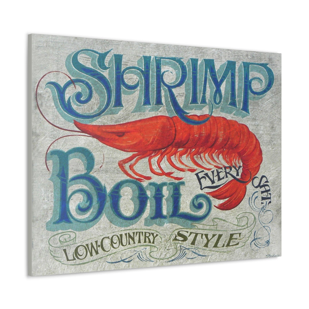 Shrimp Boil Canvas Wrap I Low Country I Seafood Art I Coastal Seafood ...