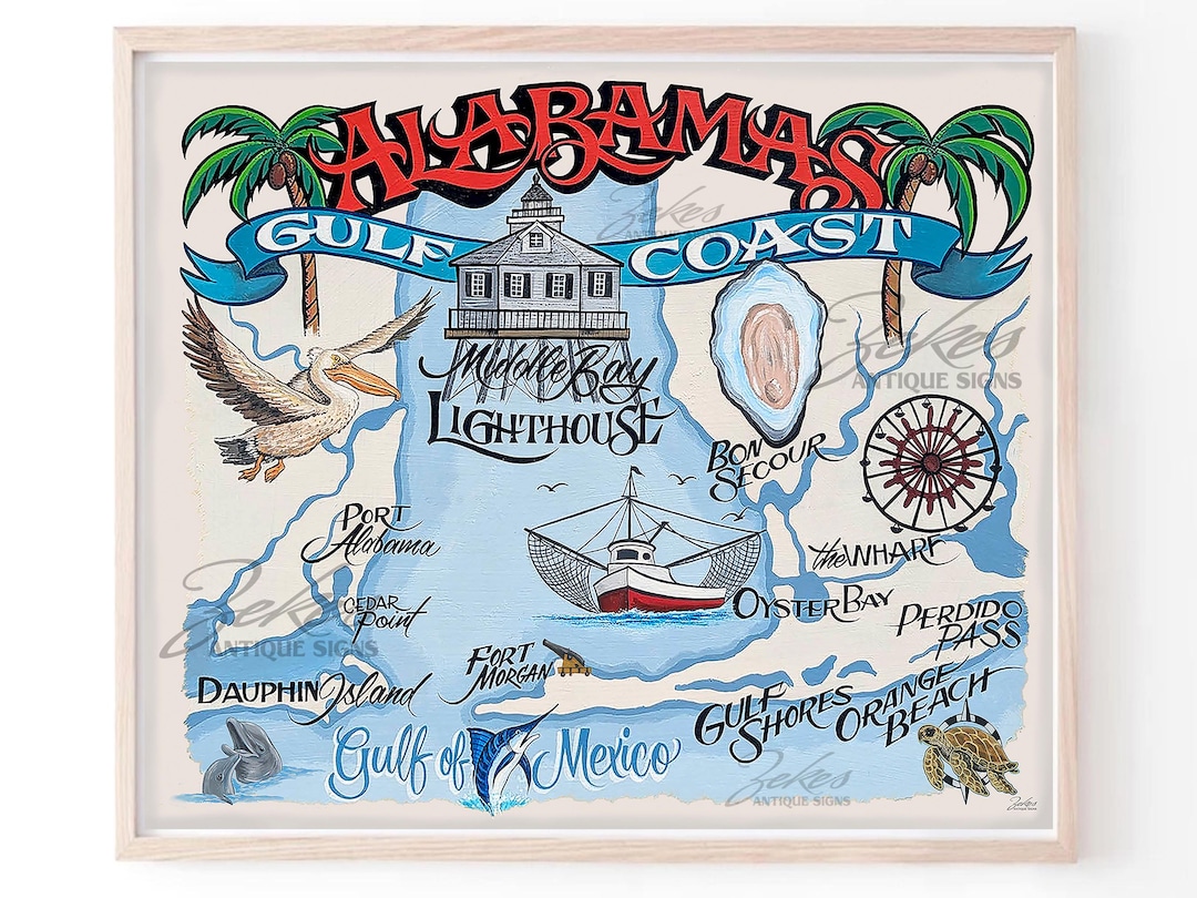 Alabama Gulf Coast Map Print: Mobile Bay Nautical Art - Etsy