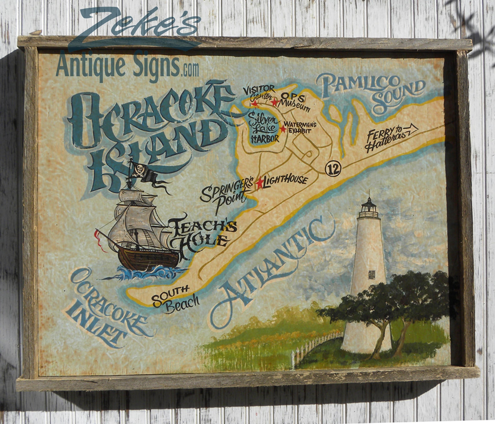 Cape Lookout Lighthouse Hand Painted Sign Original Beach | Etsy