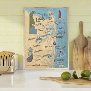 Delaware Beaches Map Style Print|beach House Decor| Travel Map ...