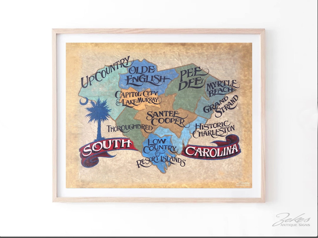 Art Print South Carolina State Map Print South Carolina State Art ...