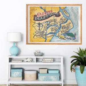 Bluffton SC Old Town Coastal Map Print| Beach House Decor | Nautical ...