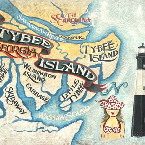 Tybee Island Georgia Beach Map Print. Georgia Art Travel and - Etsy