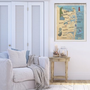 Delaware Beaches Map Style Print|beach House Decor| Travel Map ...
