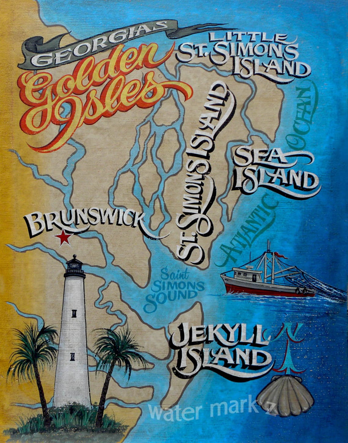 Golden Isles of Georgia Coast Map Print From an Original Hand | Etsy