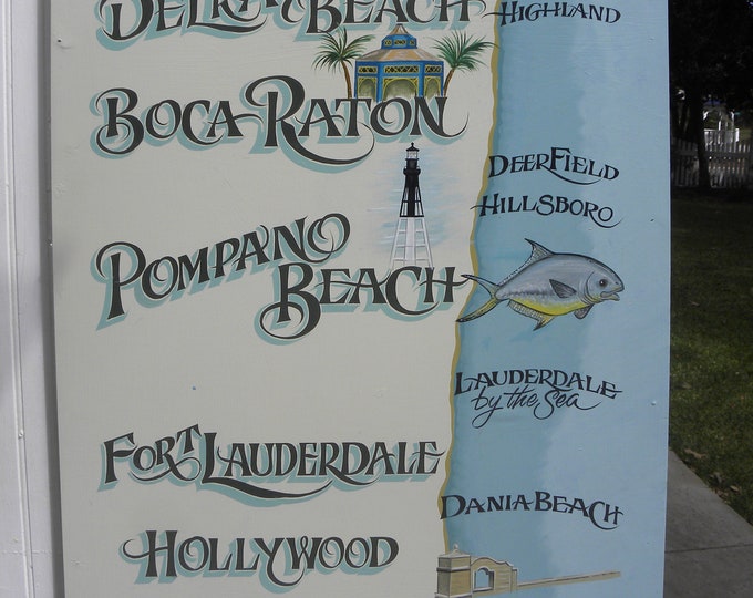 Pompano Beach Coastal Map Wall Decor Fort Lauderdale Florida Art Decor ...