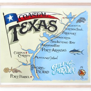 Texas Coast Map PRINT | Beach House Decor | Texas Art | Farmhouse Decor ...