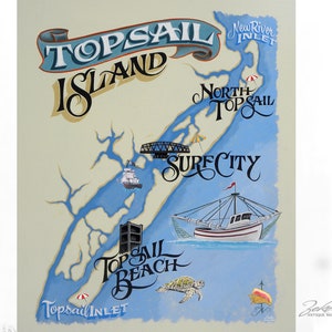 Topsail Island Map Print: North Carolina Beach House Decor | Coastal ...