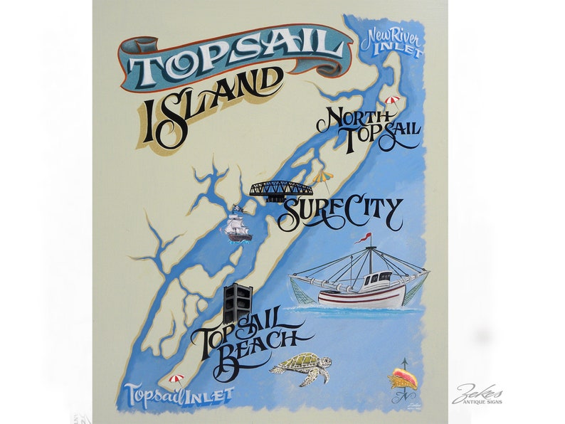 Topsail Island Map Print: North Carolina Beach House Decor | Coastal ...