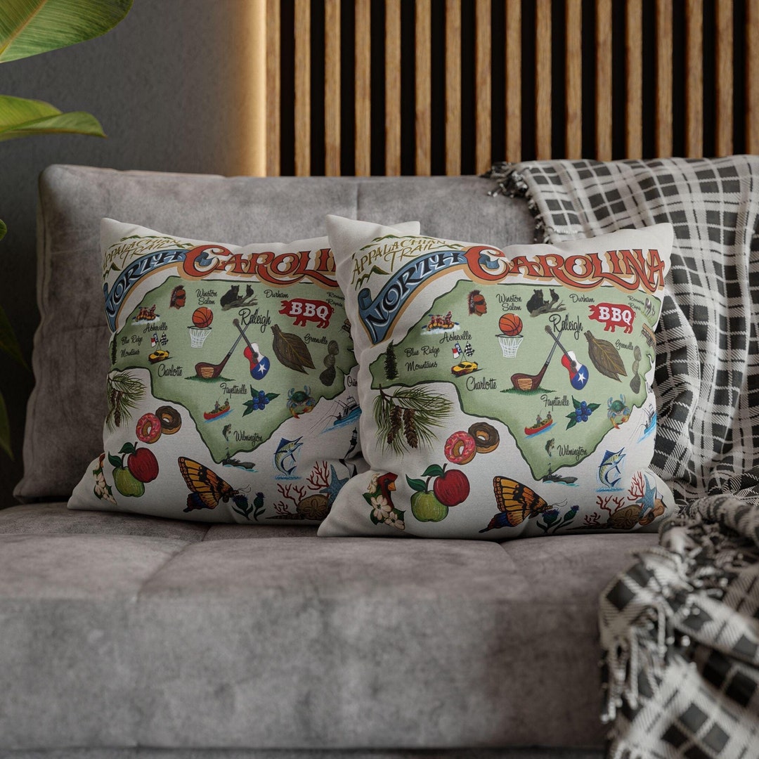 NC State Map Pillow Cover | Beach House Decor | Gifts |north Carolina ...