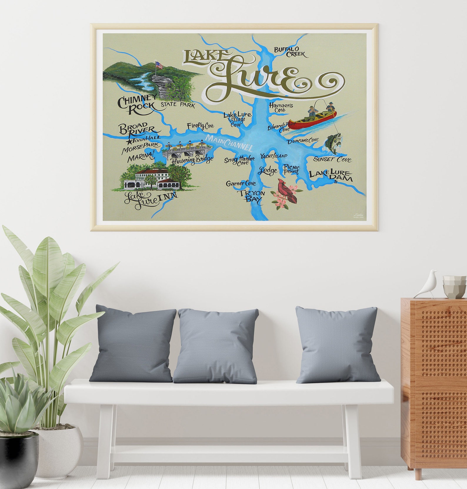 Lake Lure Map Print Lake Lure Wall Decor North Carolina - Etsy