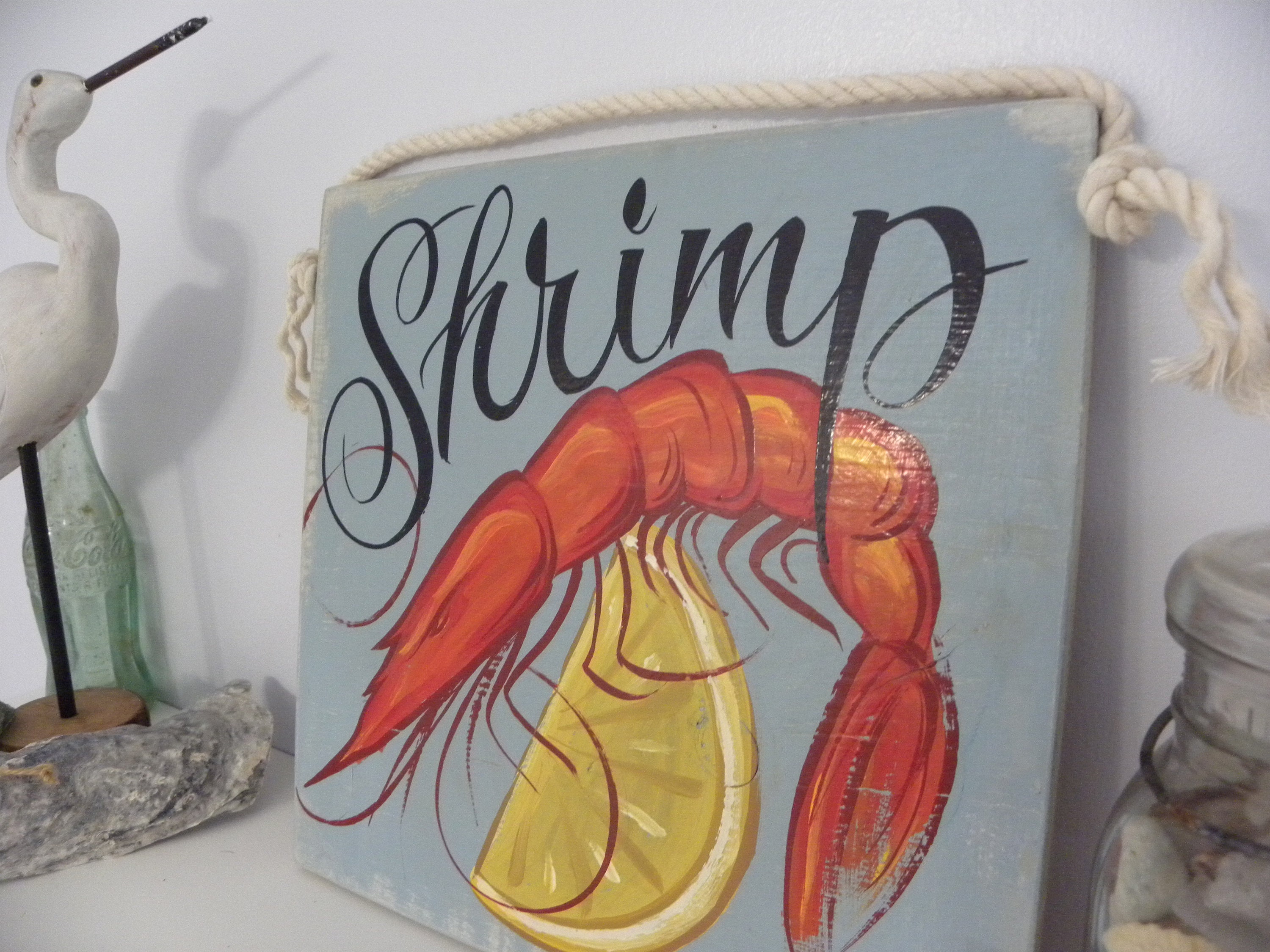 Shrimp Sign Hand Lettered Wooden Sign With Shrimp Art. | Etsy