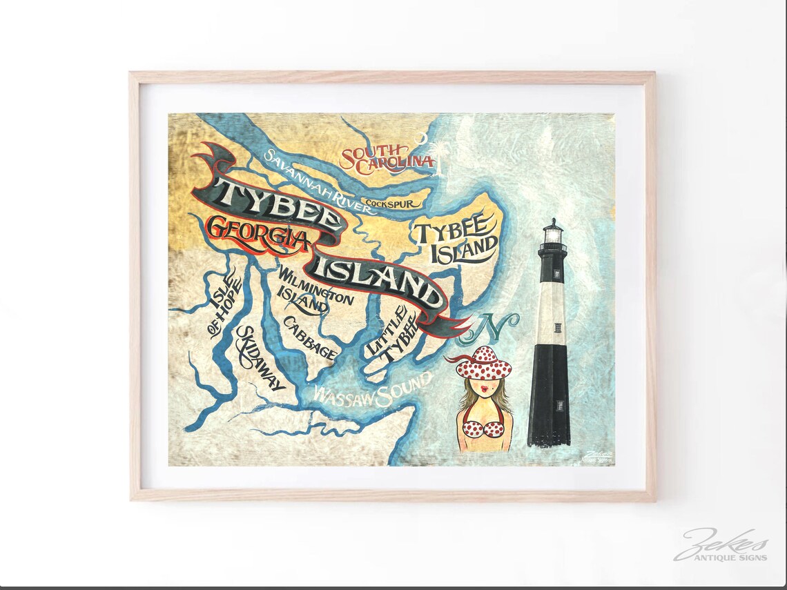 Tybee Island Georgia Beach Map Print. Georgia Art Travel and - Etsy