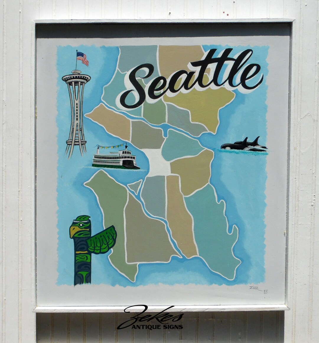 Seattle Washington Map Art | Hand Painted Wood Sign| Seattle Wall Art ...