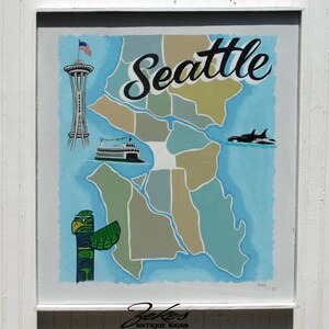 Seattle Washington Map Art | Hand Painted Wood Sign| Seattle Wall Art ...