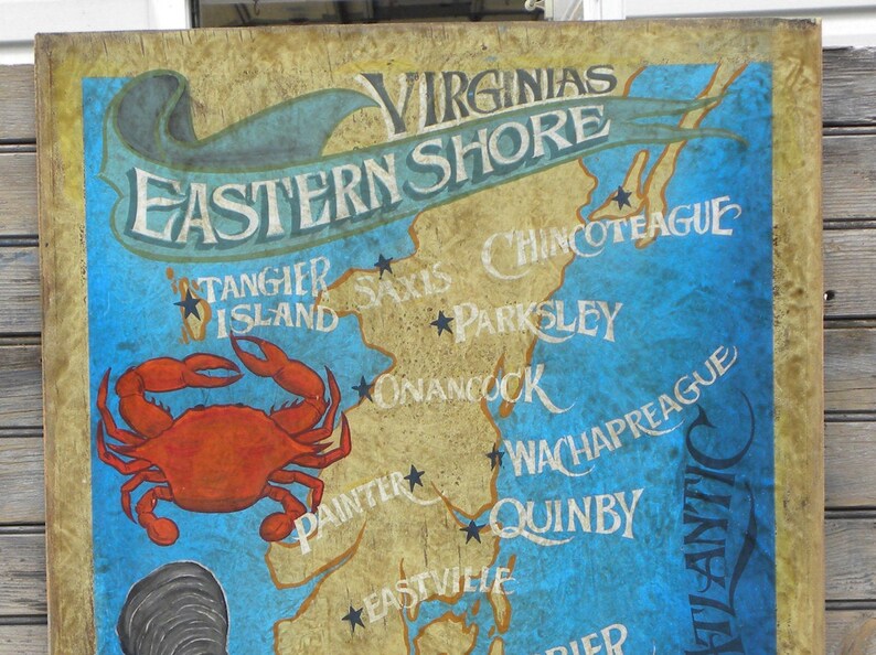 Virginia Eastern Shore Map Style Print From an Original Hand | Etsy