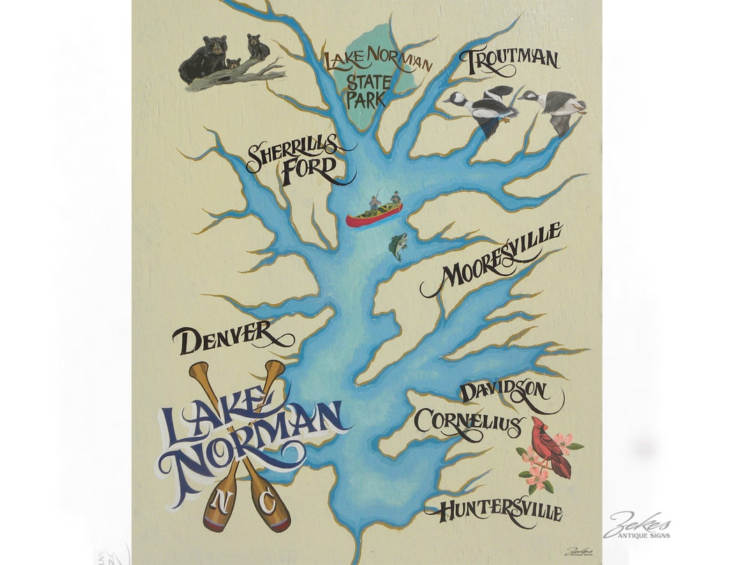 Lake Norman Map Print | North Carolina Art | NC Wall Decor | Gift ...