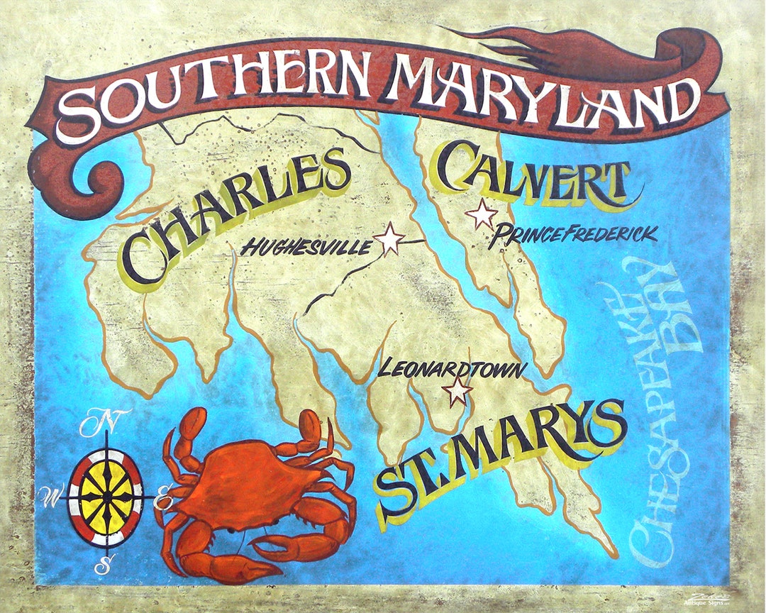 Southern Maryland Map Print . Travel Map Home Town Art Home - Etsy