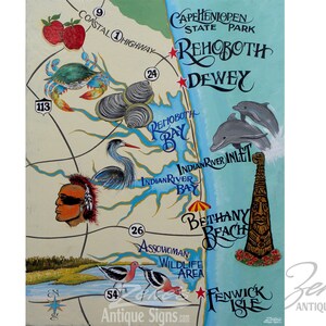 Delaware Beaches Map Art Print | Beach House Decor |travel Map Art | Beach Decor| Delaware Beach ...