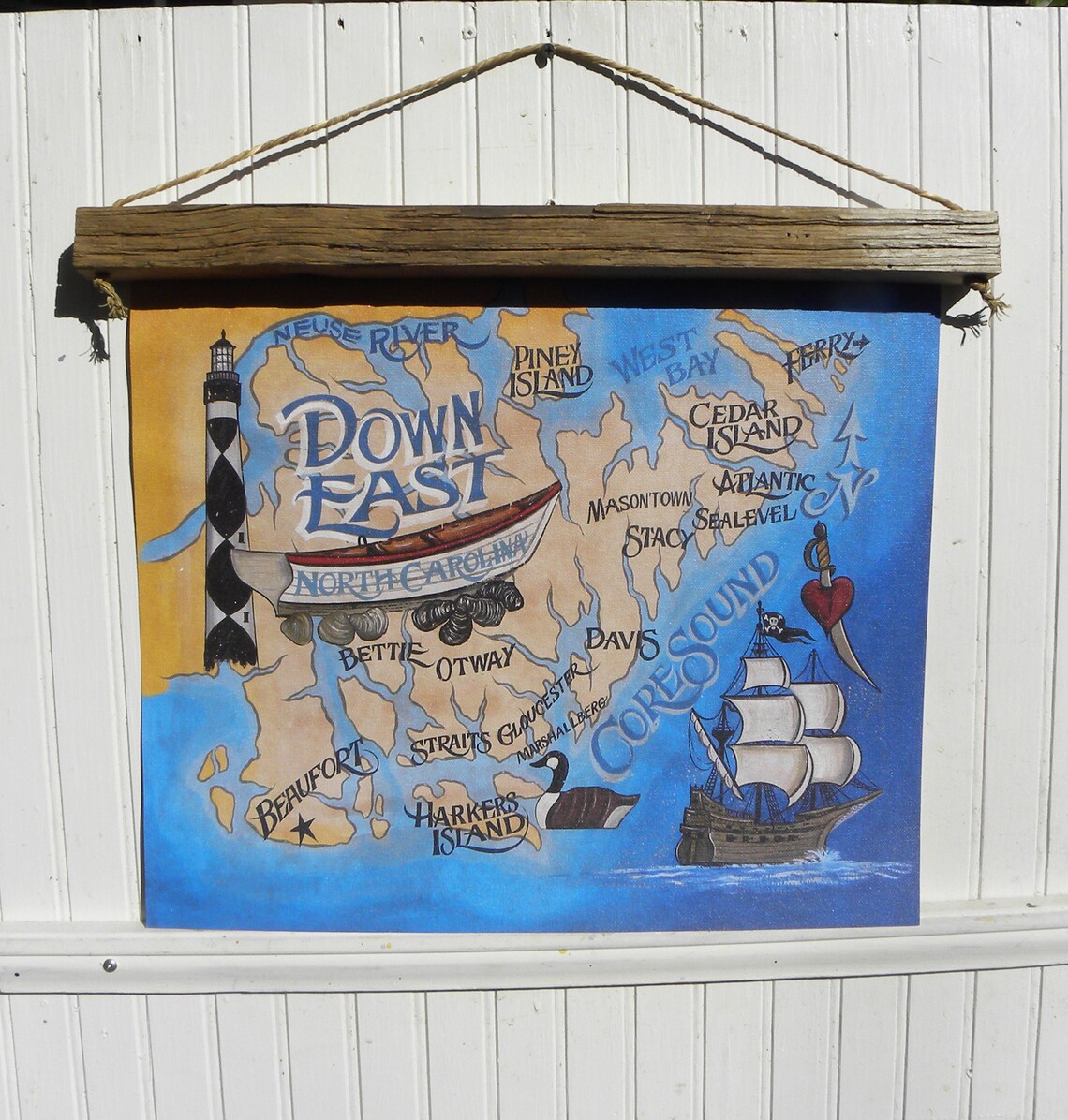 Down East NC Map on Canvas Wall Decor Southern Outer Banks - Etsy