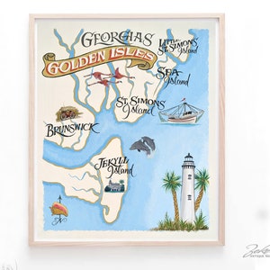 Golden Isles of Georgia Coast Map Print . Beach House Decor, Travel Map ...