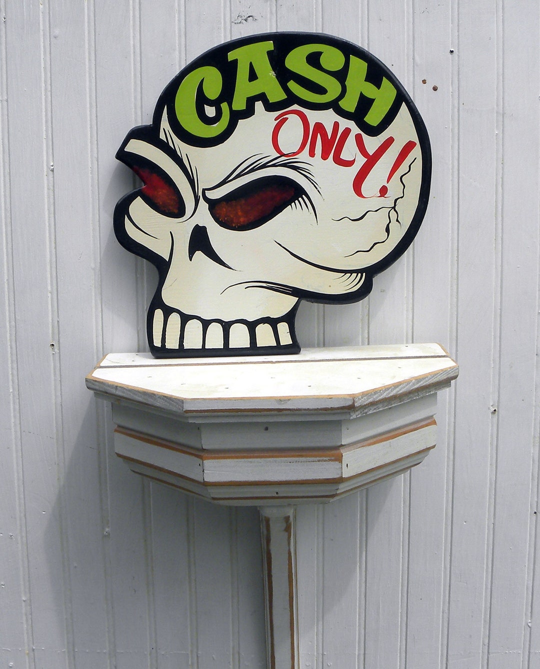 Cash Only Skull Sign Hand Painted Wooden Interior Exterior Tattoo Shop ...