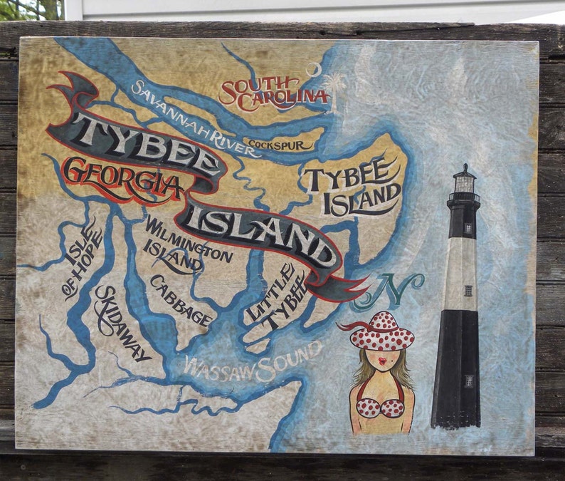 Tybee Island Georgia Beach Map Print From an Original Hand | Etsy