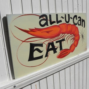 Shrimp Sign, Hand Lettered Wooden Sign With Shrimp Art. Business Sign ...