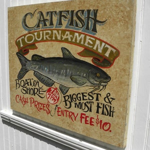 Catfish Tournament Hand Painted Sign Art | Wood Hand Lettered Art| Gift ...