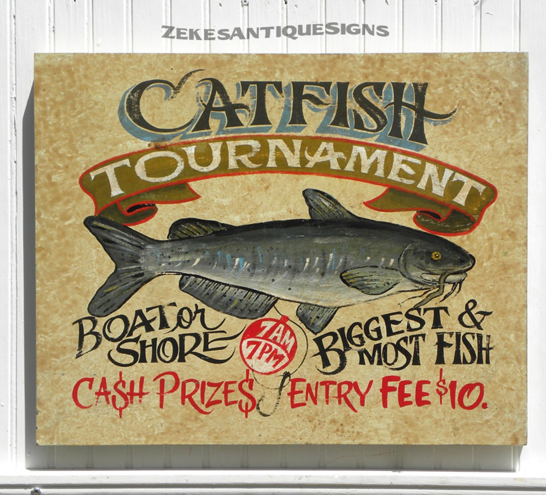 Catfish Tournament Hand Painted Sign Art | Wood Hand Lettered Art| Gift ...