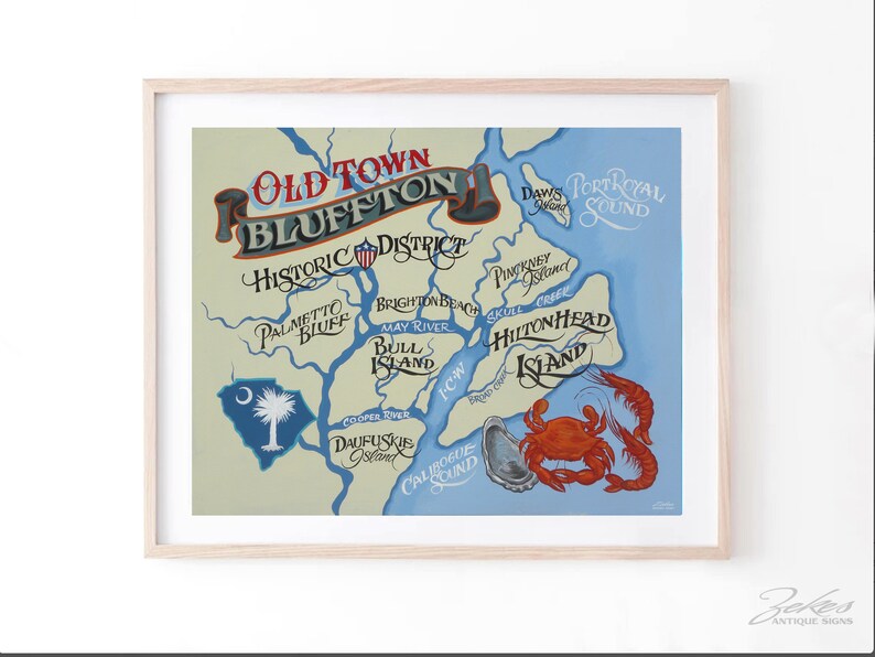 Bluffton SC Map Art Print: Coastal Gallery Wall Decor | Coastal Decor ...