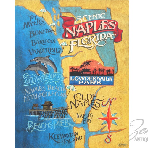 Naples Map Print Florida FL USA Map Art Poster Collier - Etsy