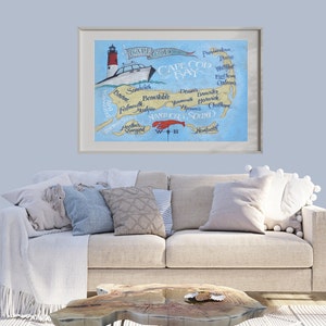 Cape Cod Retro Map Art PRINT | Beach House Decor | Kitchen Decor| Beach ...