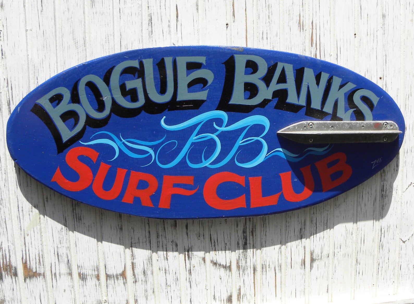Surfboard shaped sign Bogue Banks Surf Club. Hand lettered and | Etsy