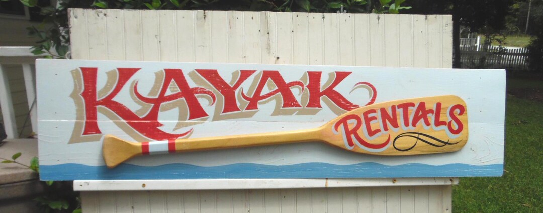 Kayak Rental Sign Wooden Handmade Paddle Hand Lettered - Etsy