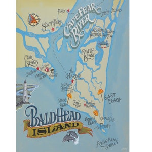 Bald Head Island Cape Fear Map Print , North Carolina Art, Beach House ...