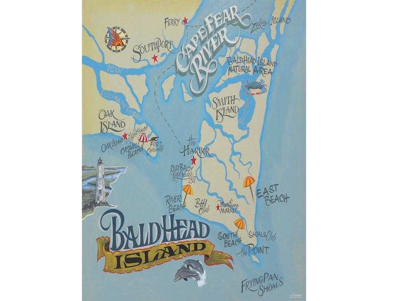Bald Head Island Cape Fear Map Print North Carolina Art - Etsy