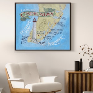 Cape May New Jersey Map Print From an Original Hand Painted and ...