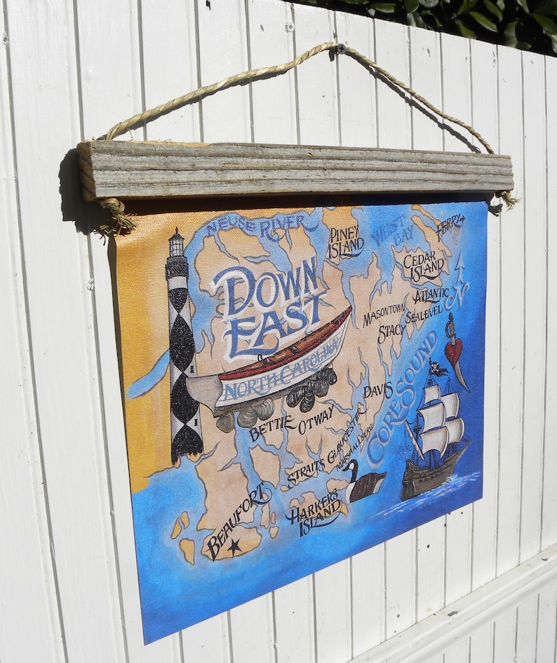 Down East NC Map on Canvas Wall Decor Southern Outer Banks - Etsy