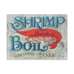 Shrimp Boil Canvas Wrap I Low Country I Seafood Art I Coastal Seafood ...