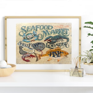 Seafood Market Sign Print: Hand Lettered Beach House Decor - Etsy