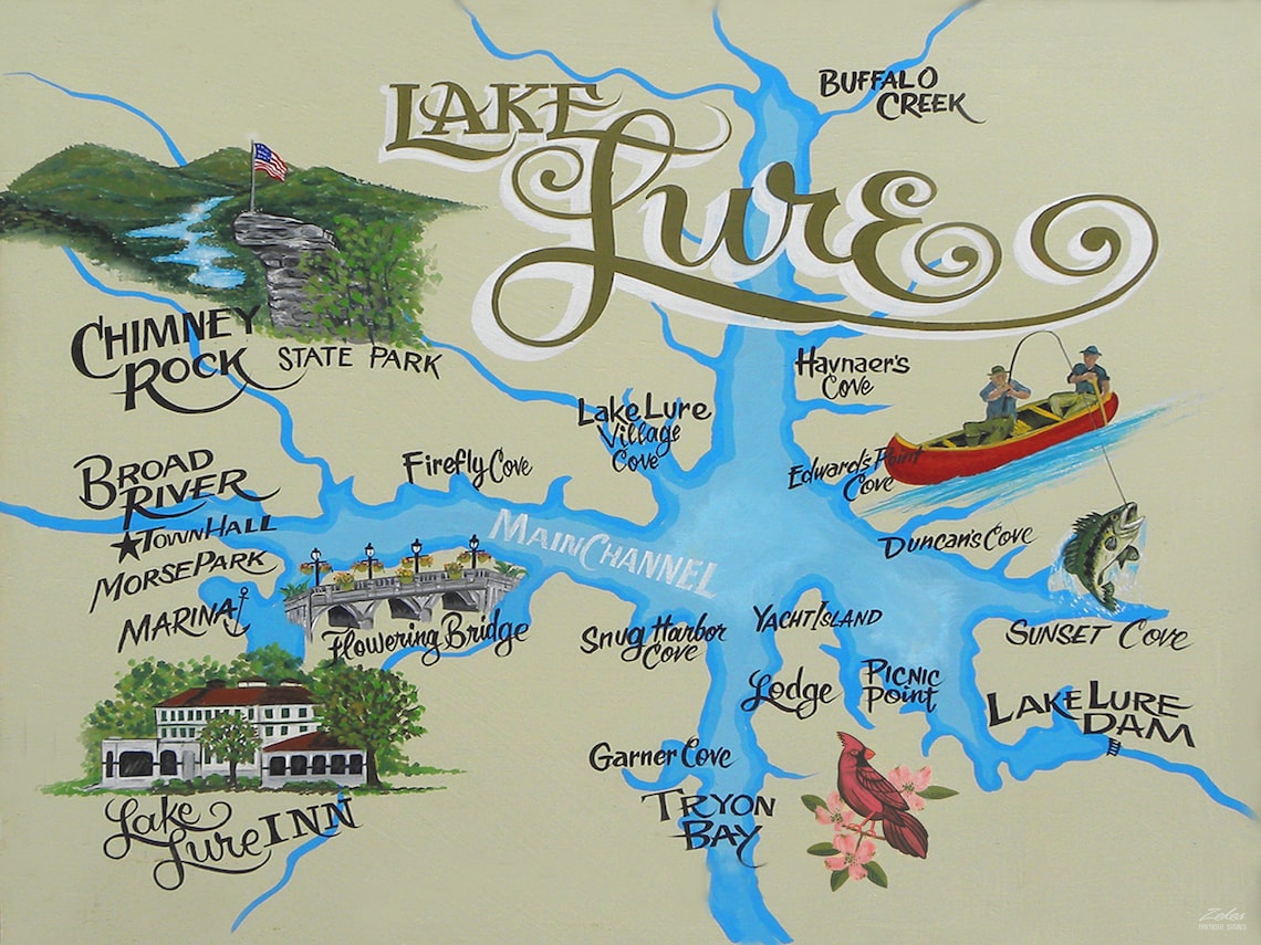 Lake Lure Map Print Lake Lure Wall Decor North Carolina - Etsy