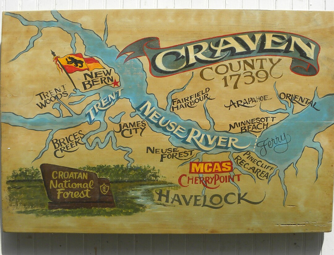 Craven County North Carolina Map Sign | Hand Painted Original Wooden ...