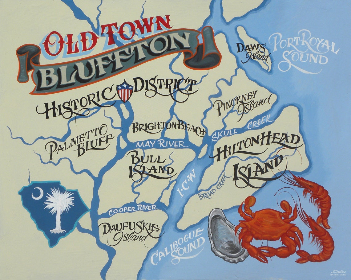 Bluffton SC Map Art Print: Coastal Gallery Wall Decor | Coastal Decor ...