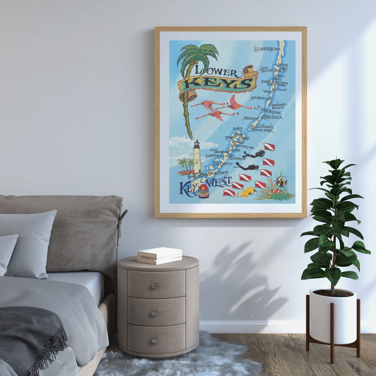 Key West Retro Beach Style Map Print Florida Art Travel - Etsy