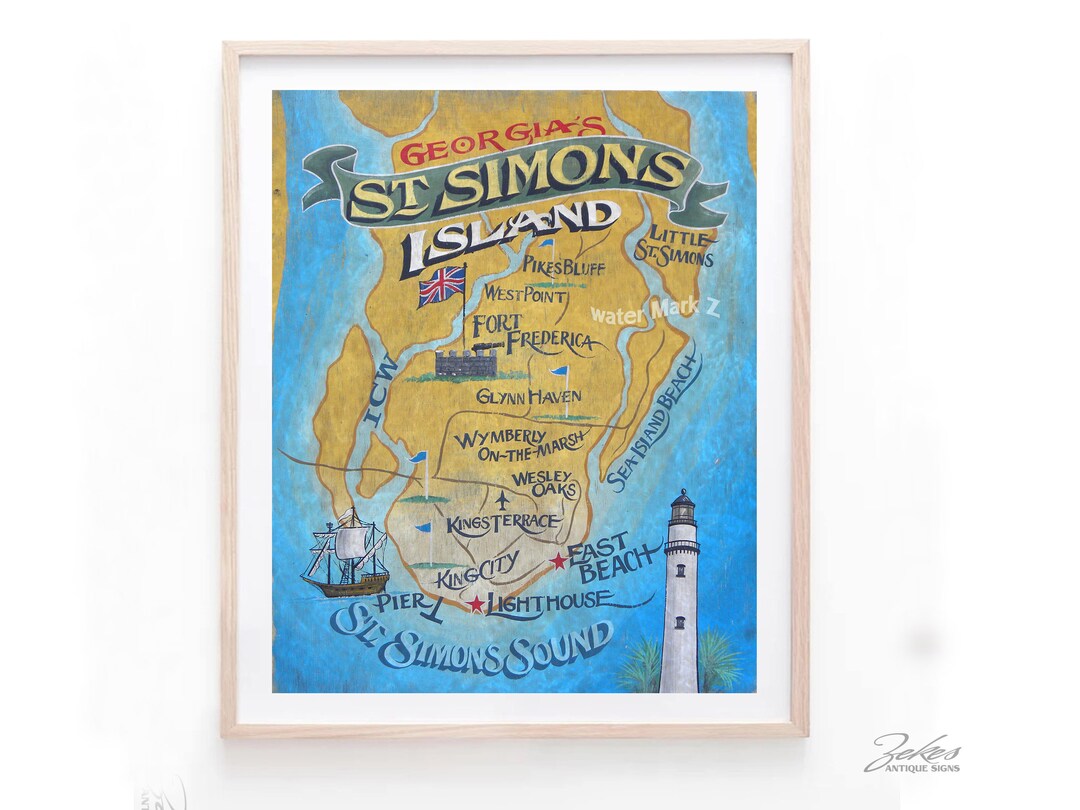 St. Simons Island Map Print Golden Isle Art, Beach Decor, Map Art ...