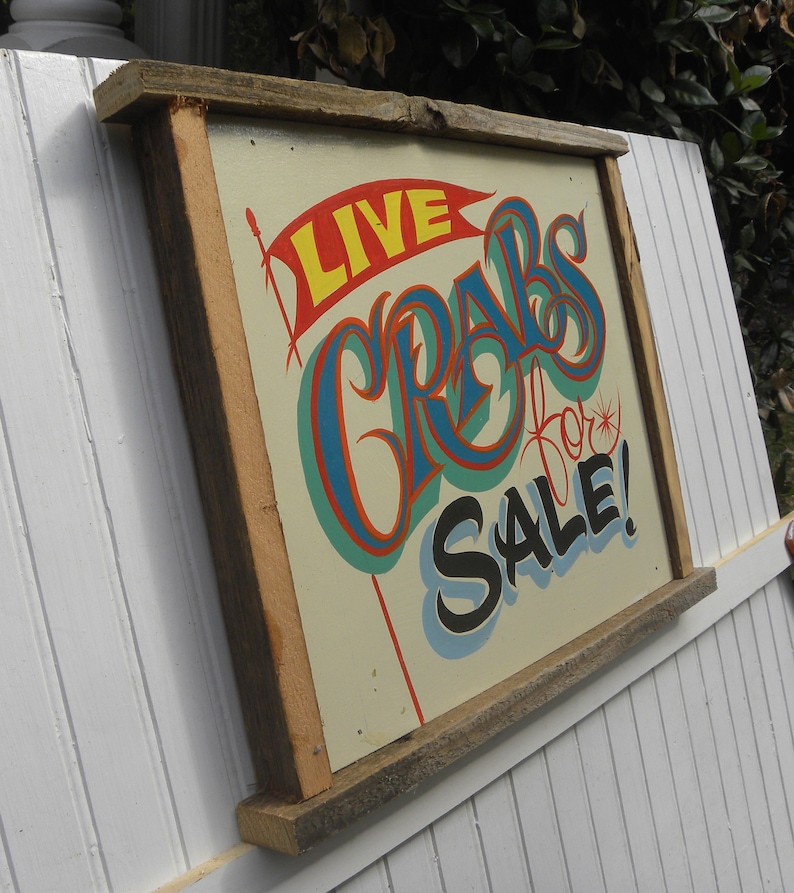 Crab Wall Art Sign, Original Hand Painted & Lettered Live Crab Sign ...