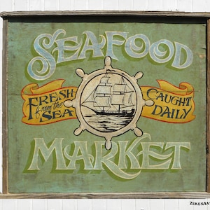 Seafood Market Sign Original Hand Painted Wall Art| Seafood Art ...