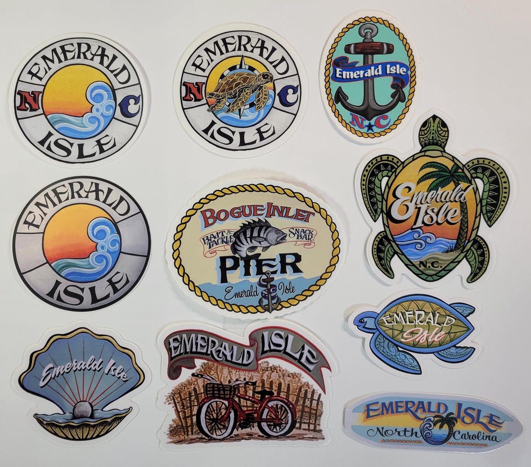 Emerald Isle North Carolina Stickers: Hand-painted Waterproof Decals - Etsy