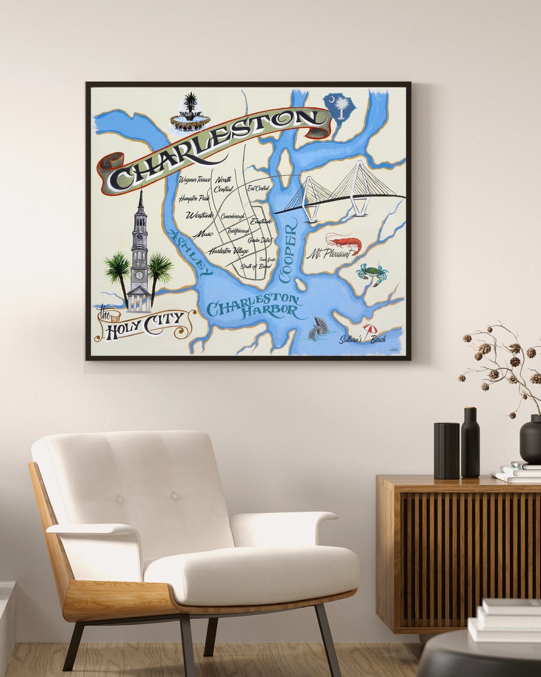 Impression de carte de Charleston | Décoration d'intérieur | Phare de ...